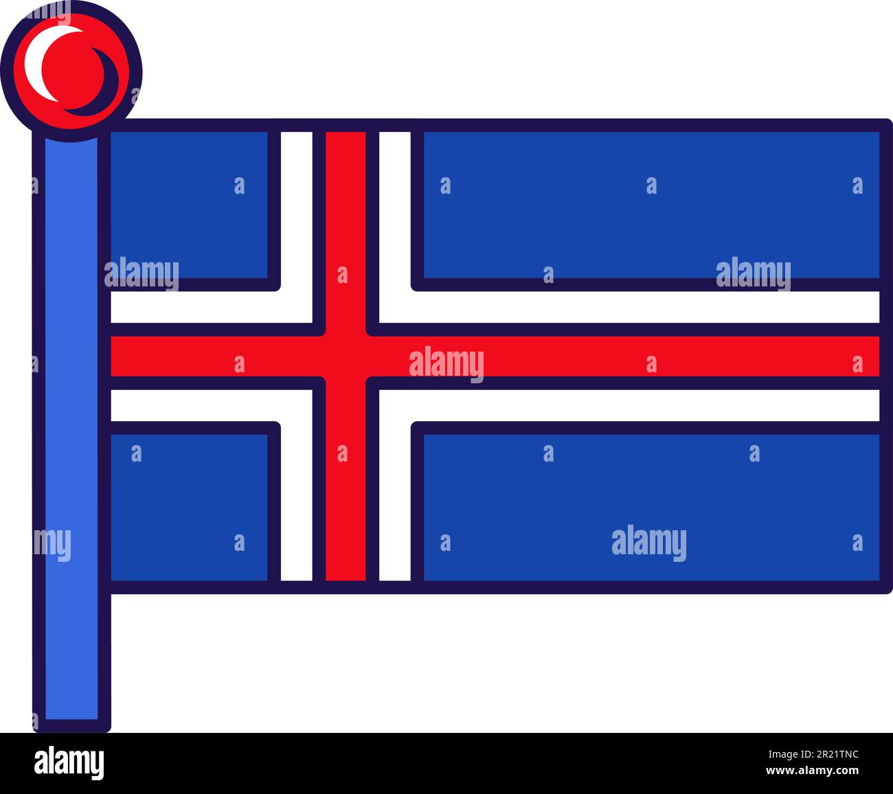 Iceland republic official flag on flagstaff vector. White edged red ...