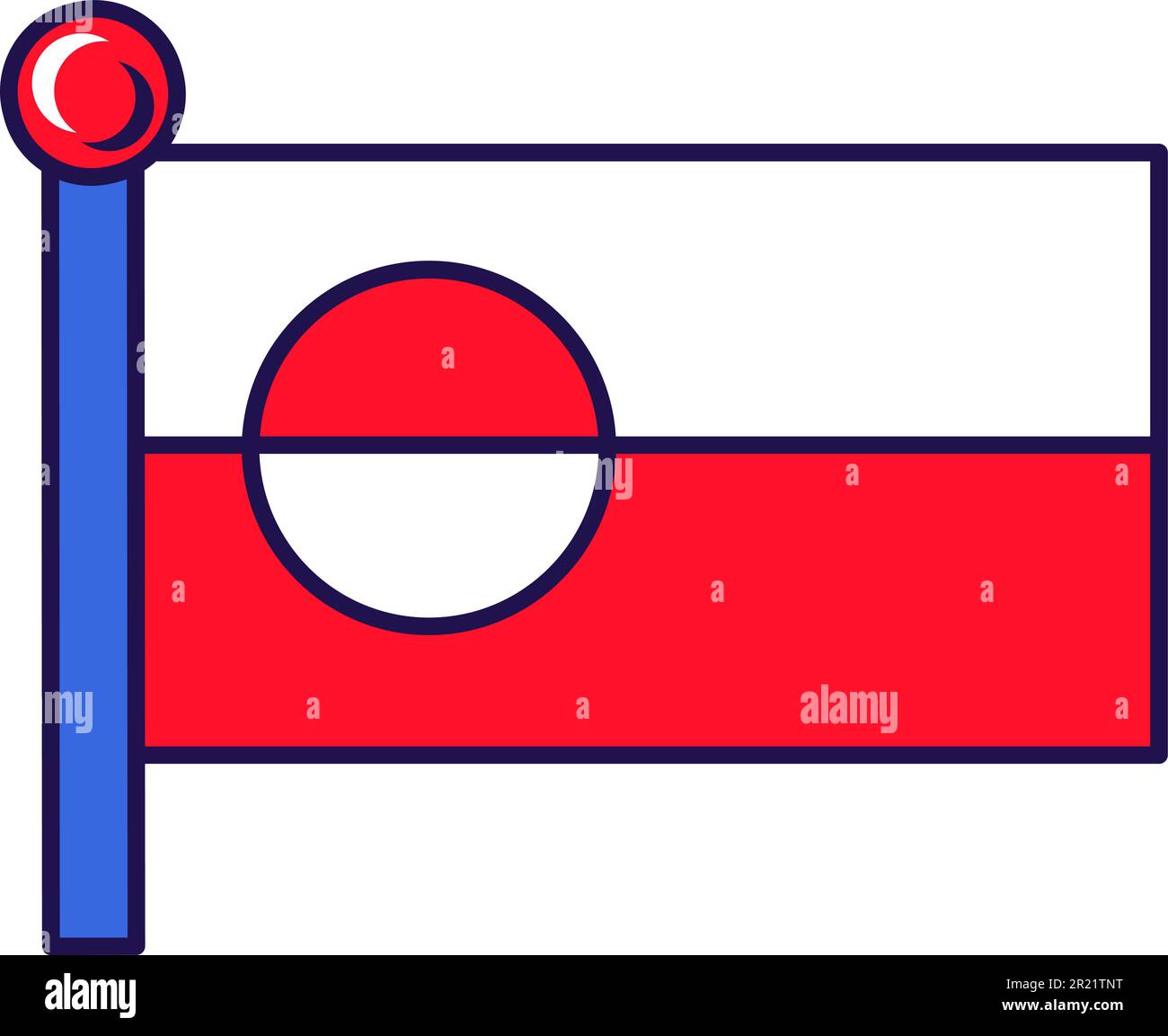 Greenland country national flag on flagpole vector. Greenlandic white ...