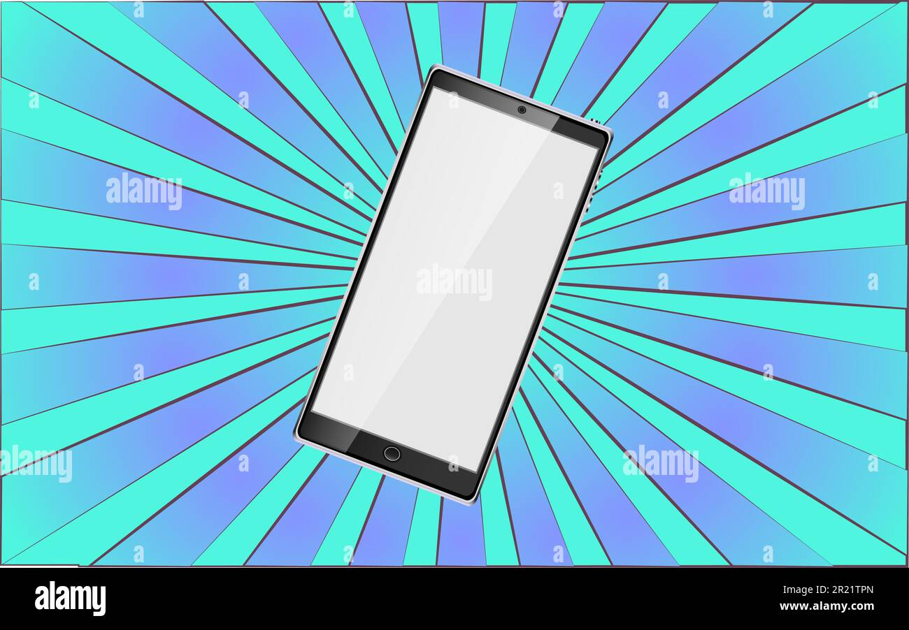 Modern digital mobile phone smart phone on abstract blue rays ...