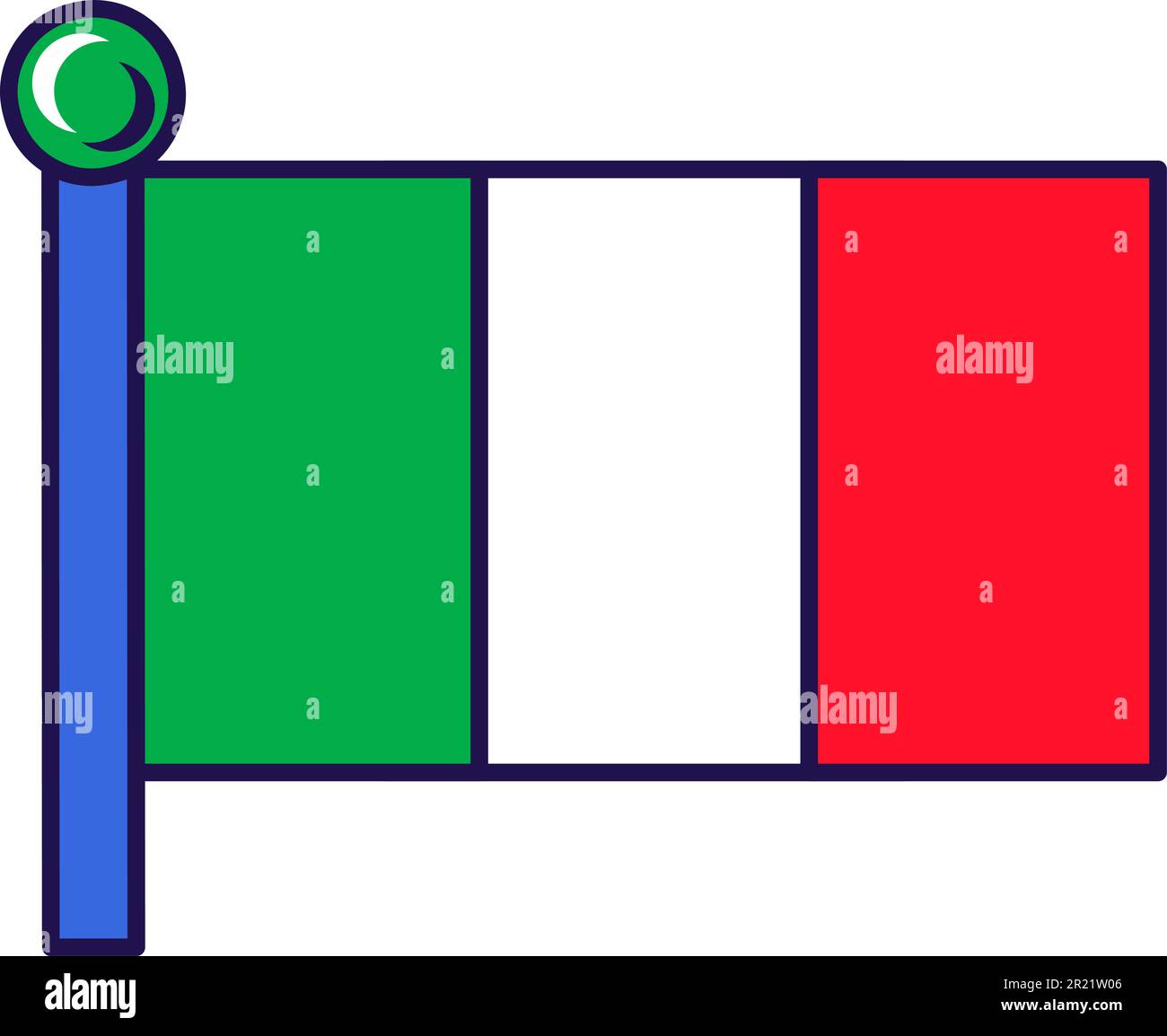 Italy country nation flag on flagstaff vector. Vertical tricolor of ...