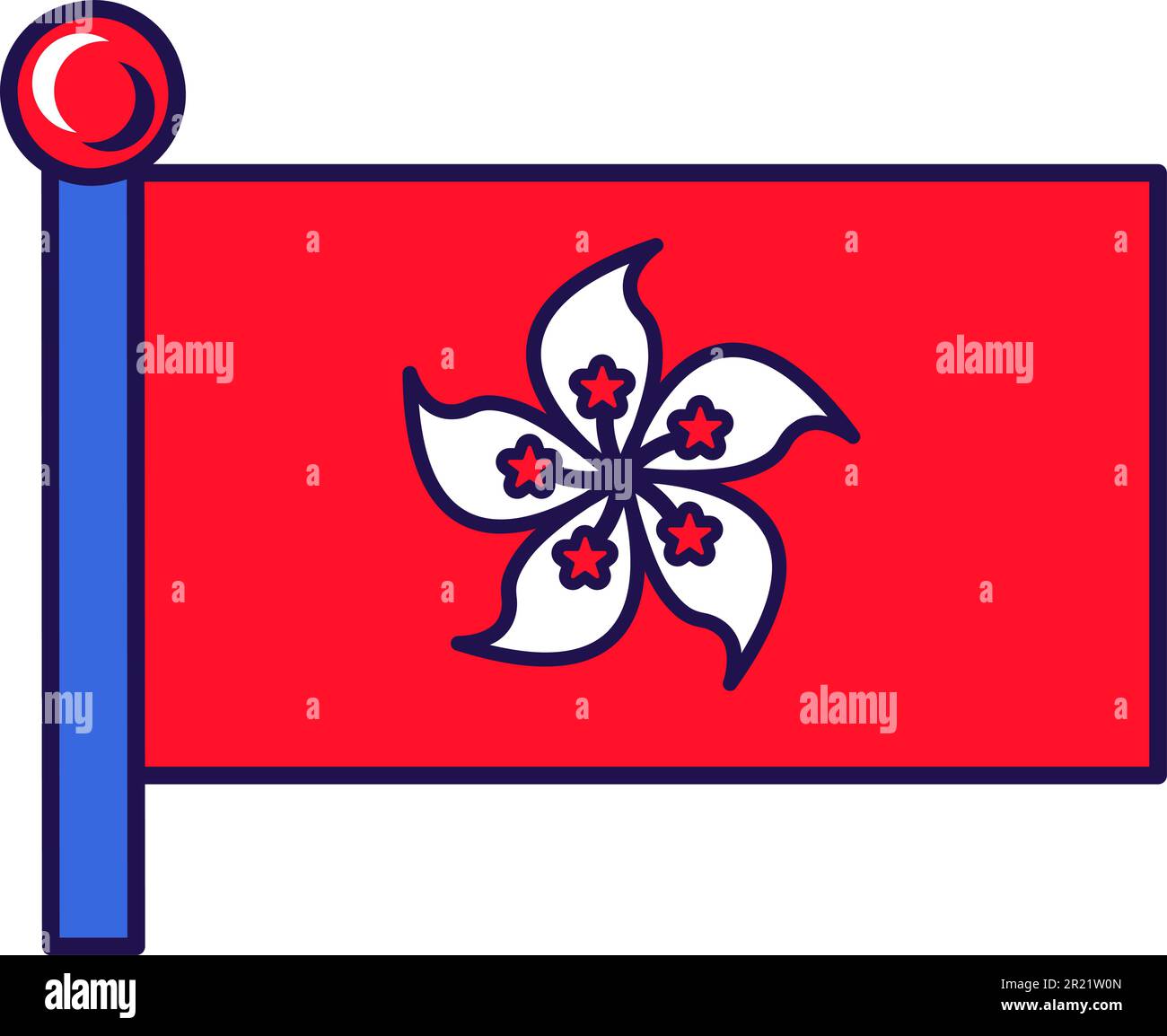 Hong kong traditional flag on flagstaff vector. Special administrative ...