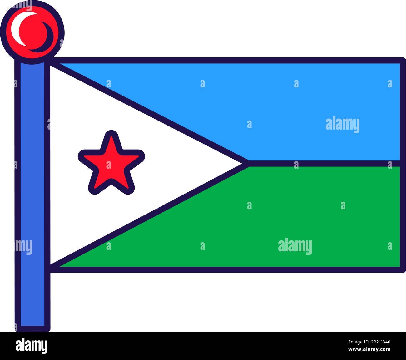 Djibouti republic nation flag on flagstaff vector. National, official ...