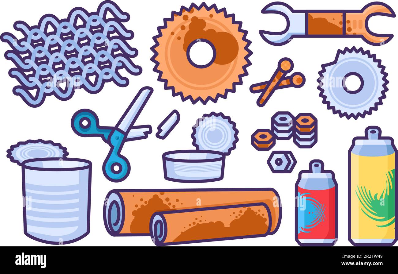 Set of broken Rusty unwanted steel objects. Items out of use and ...