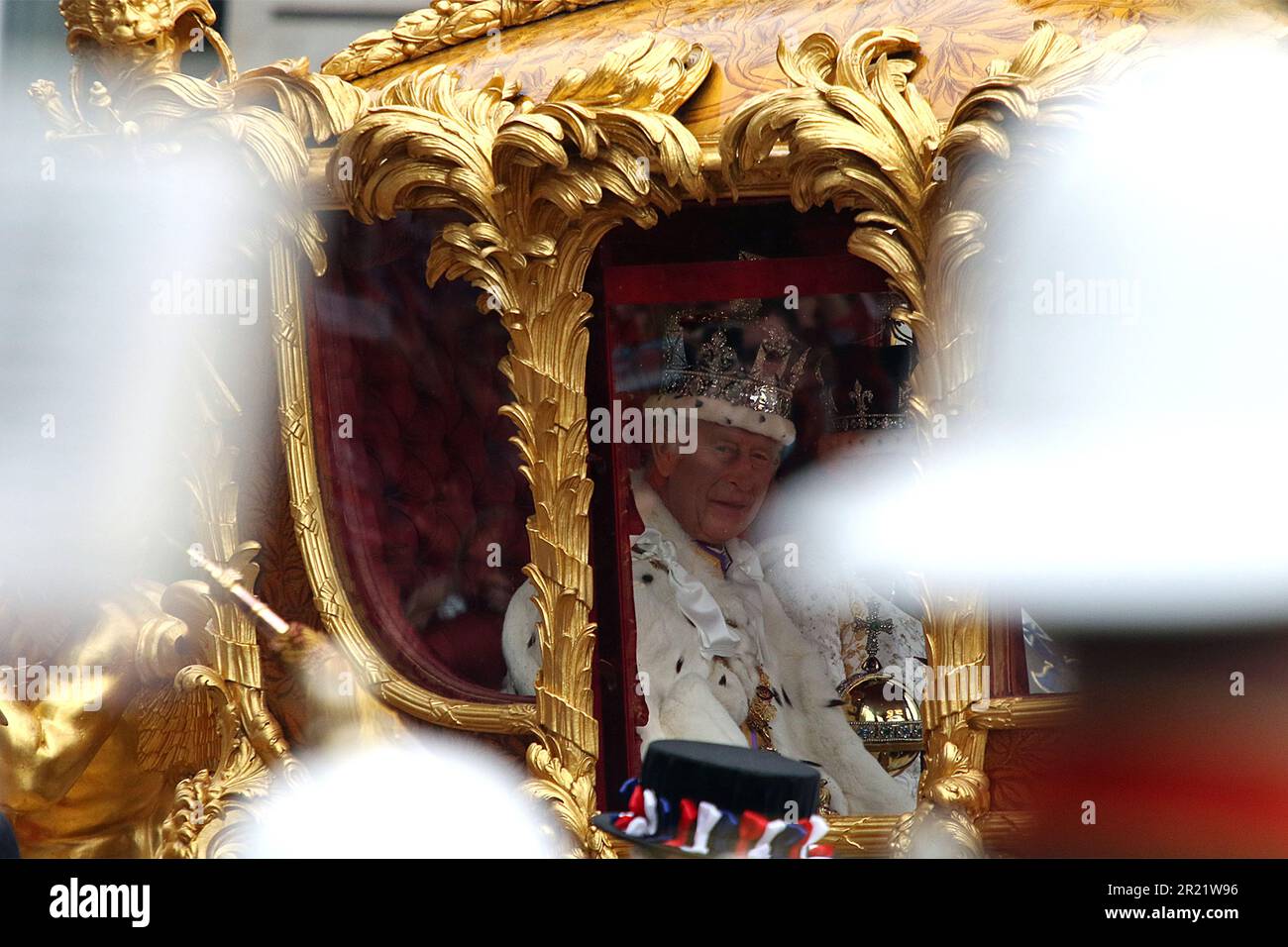 King Charles III after his coronation 2023 in the Gold State Coach ...