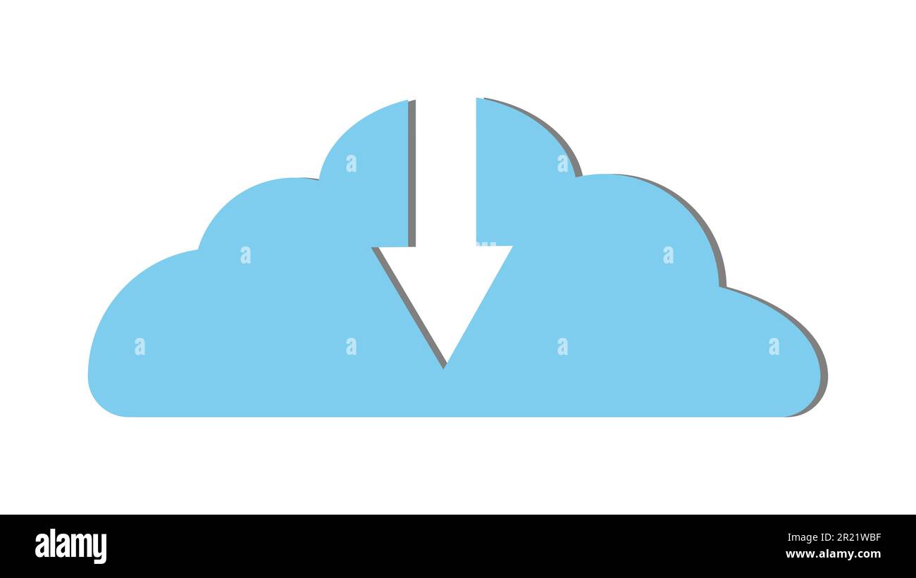Blue beautiful simple digital cloud icon with download arrow. Concept ...