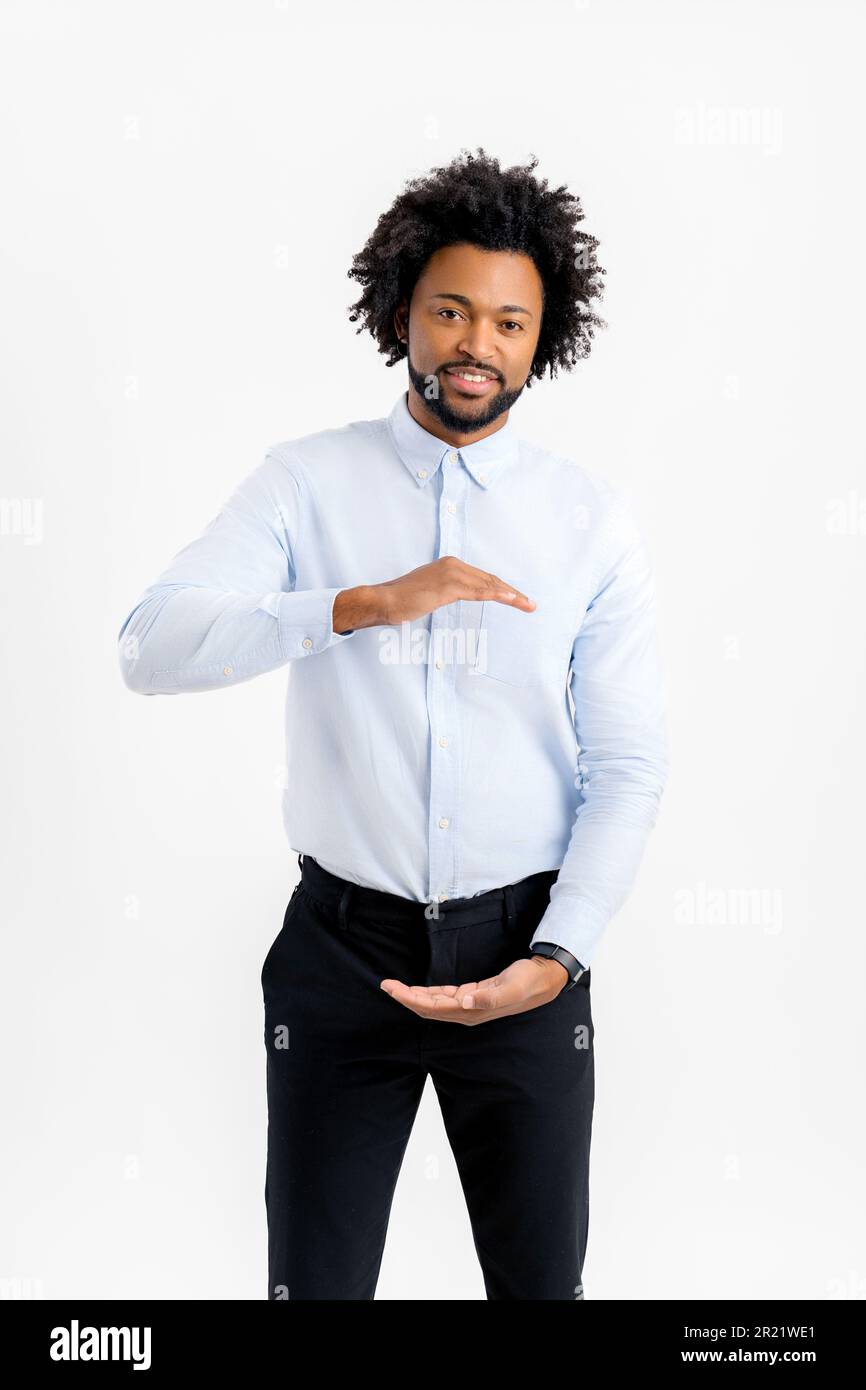 Curly handsome african american man wearing white formal shirt ...