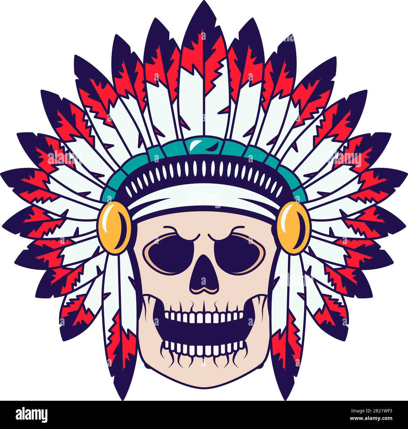 Human skull in feathered national headdress of Indian chief. Ritual ...