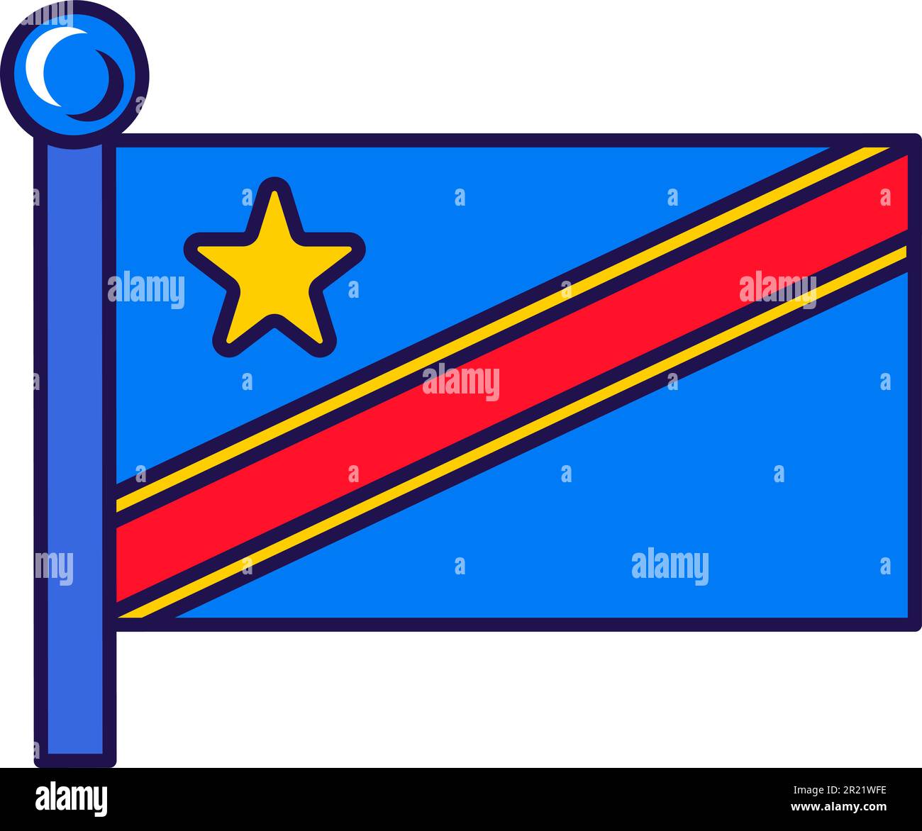 Democratic republic congo flag on flagstaff vector. Sky blue field with ...