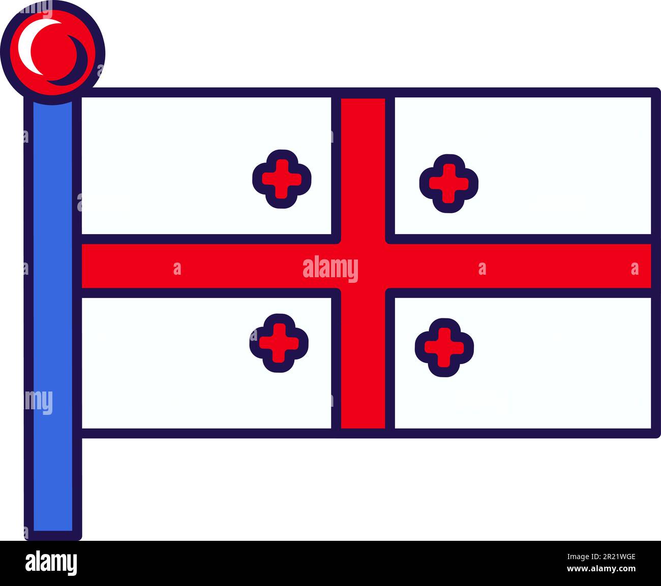 Georgia country nation flag on flagstaff vector. Red cross on white ...