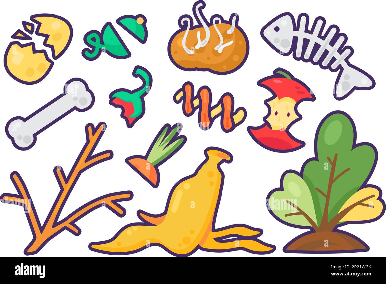 Set of organic food waste, meal leftovers. Household waste disposal ...