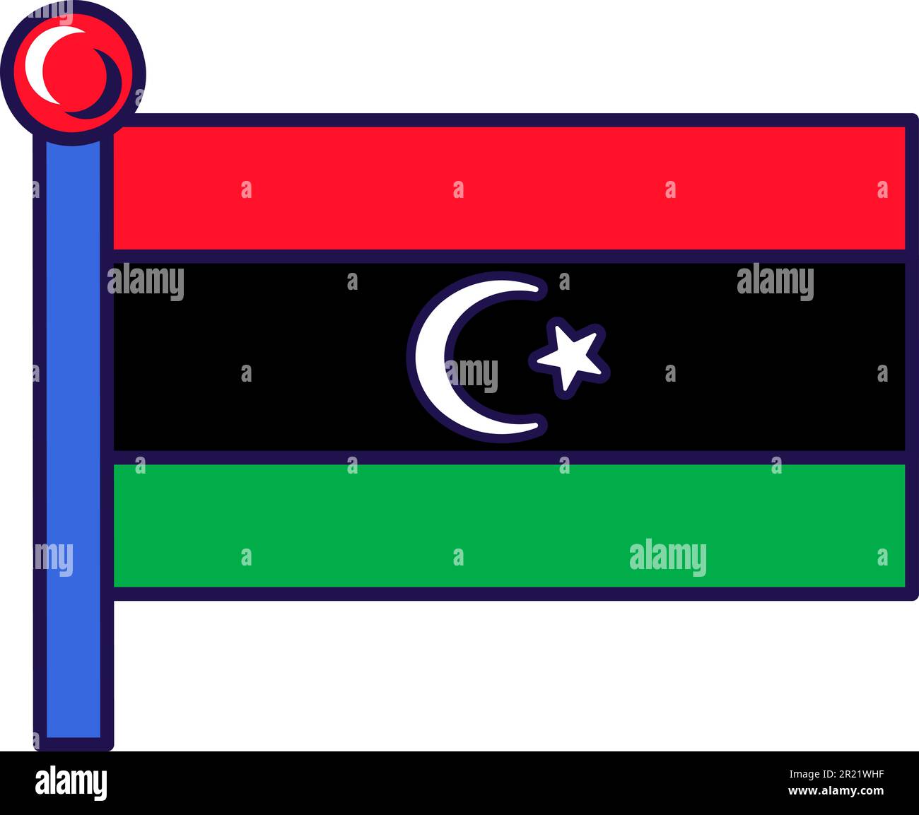 Libya kingdom national flag on flagstaff vector. Horizontal triband of ...