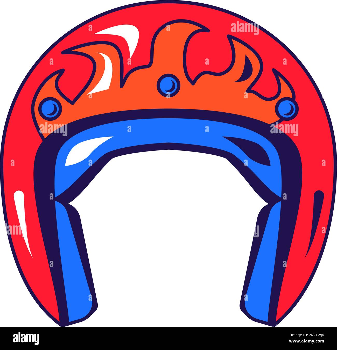 Red protective helmet of stunt race car driver decorated with flames ...