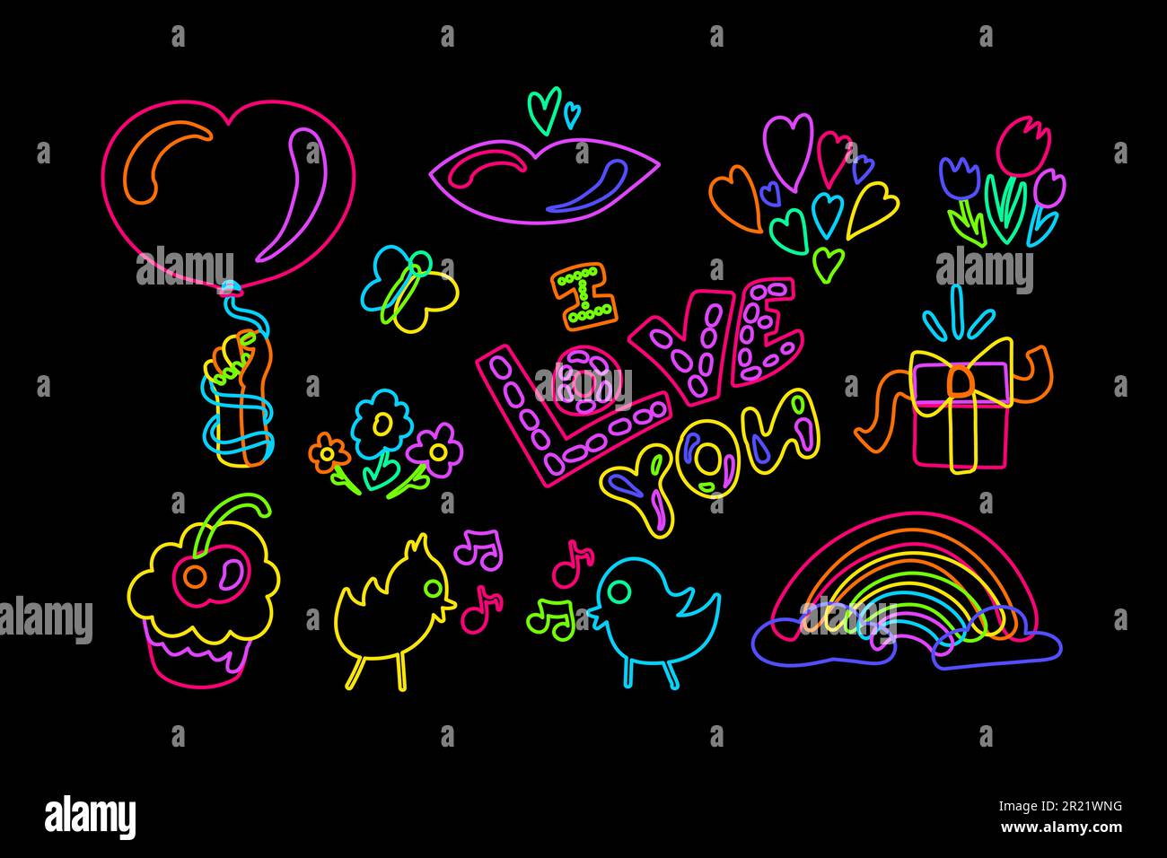 Declarative hand drawn festive elements with neon bright felt tip pens ...