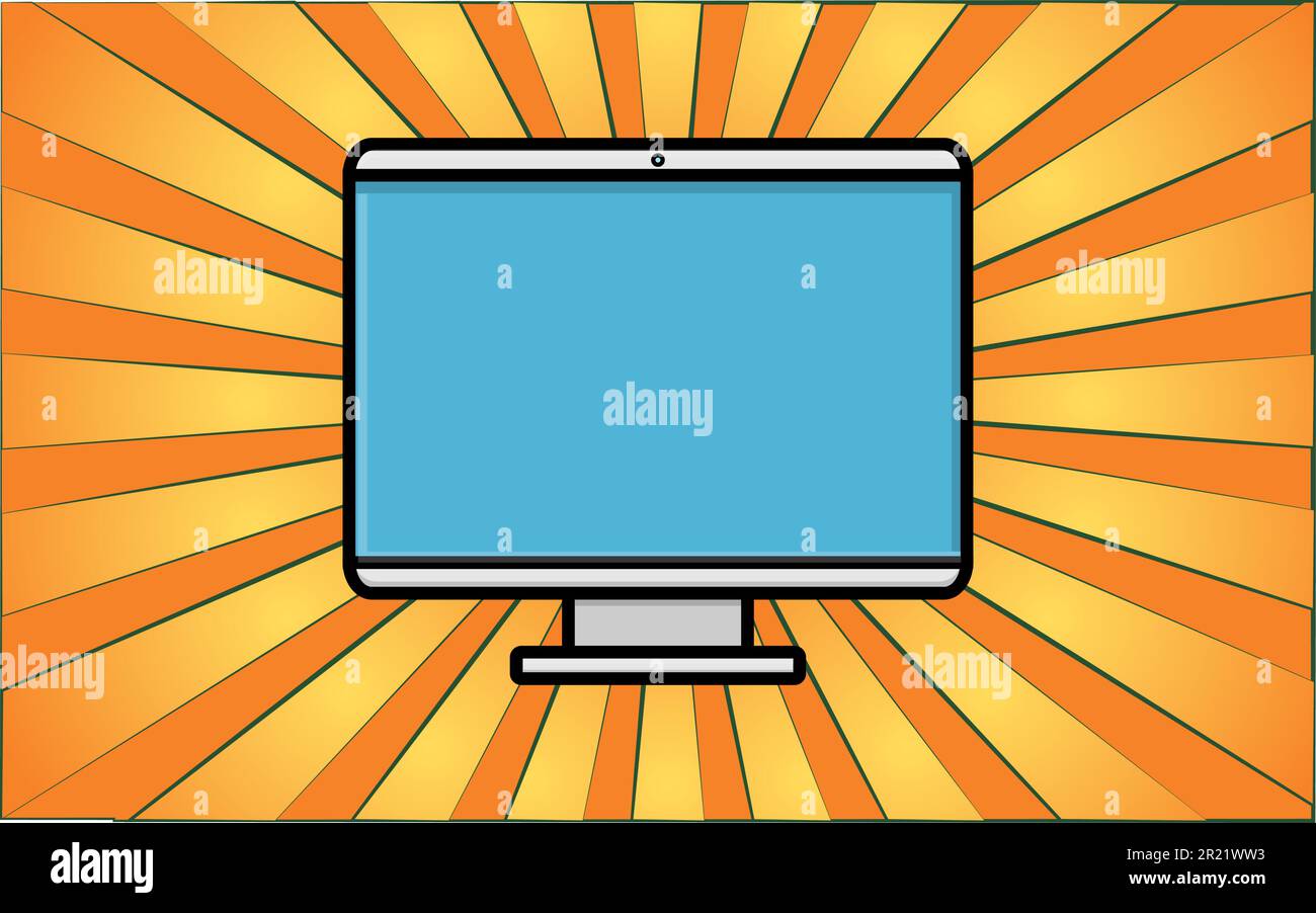 Modern digital computer monitor on a background of abstract yellow rays ...