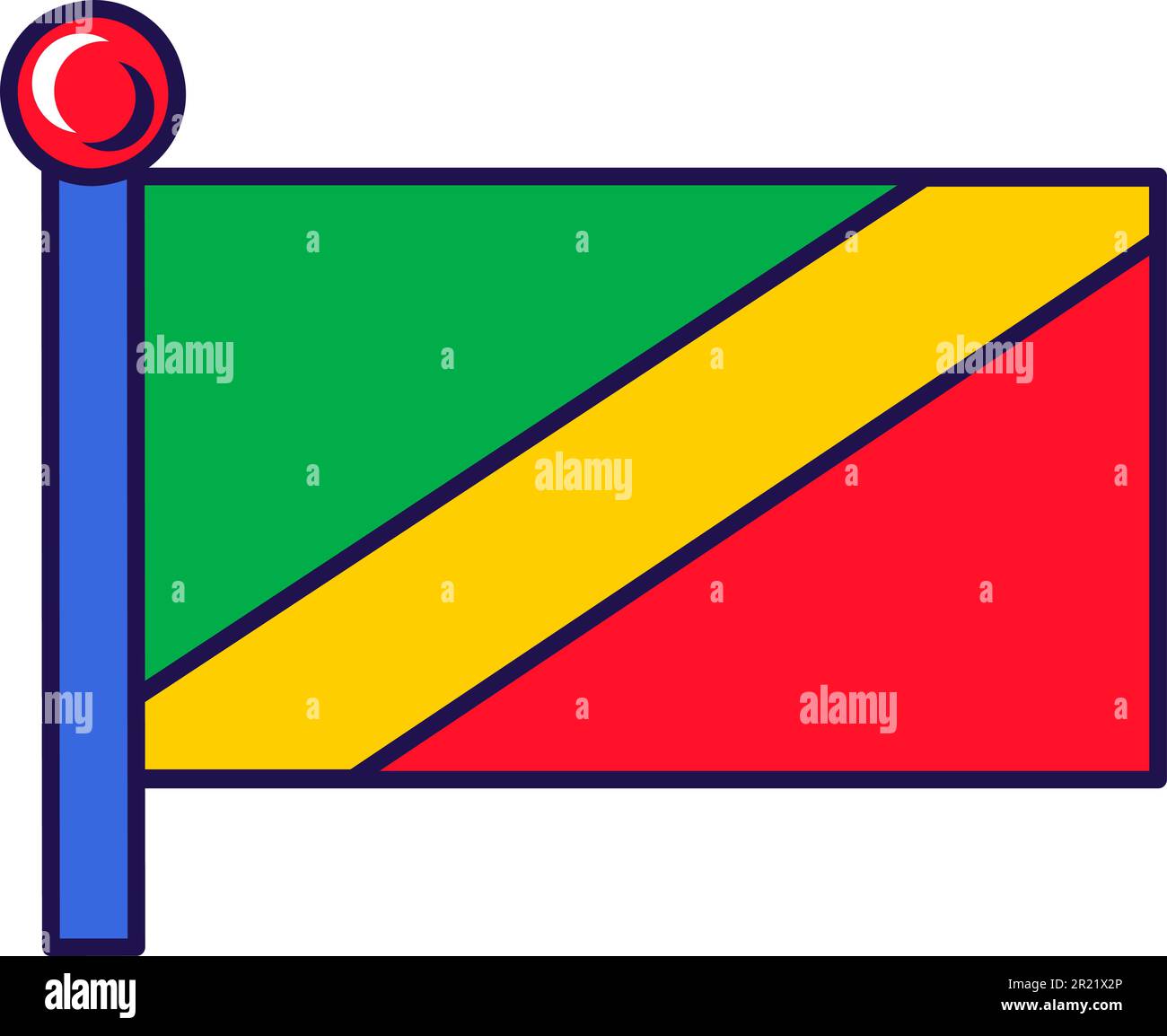 Congo republic nation flag on flagstaff vector. Diagonal tricolor of ...