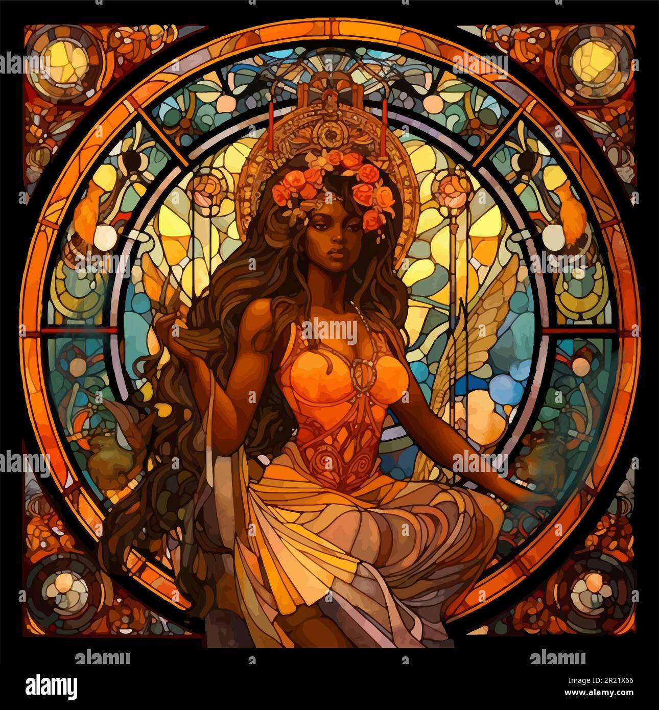 Stained glass window vector of the African goddess of love, Oshun Stock ... Stained glass window vector of the African goddess of love, Oshun Stock ...