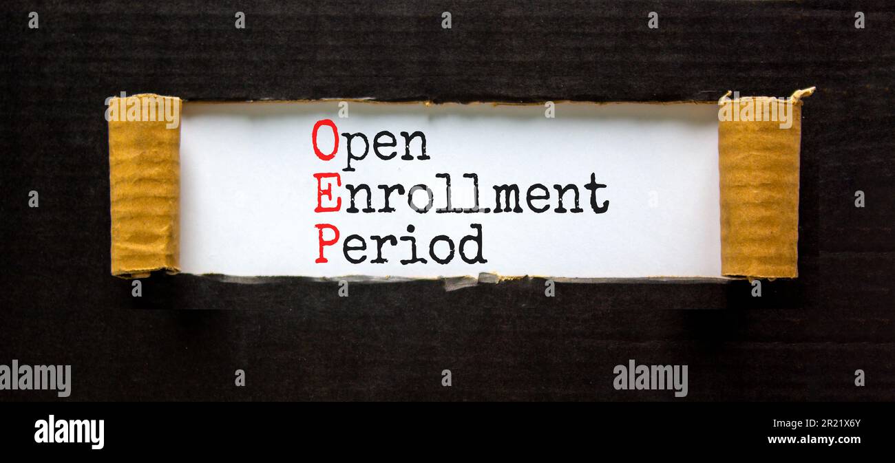 OEP symbol. Concept words OEP Open enrollment period on beautiful white ...
