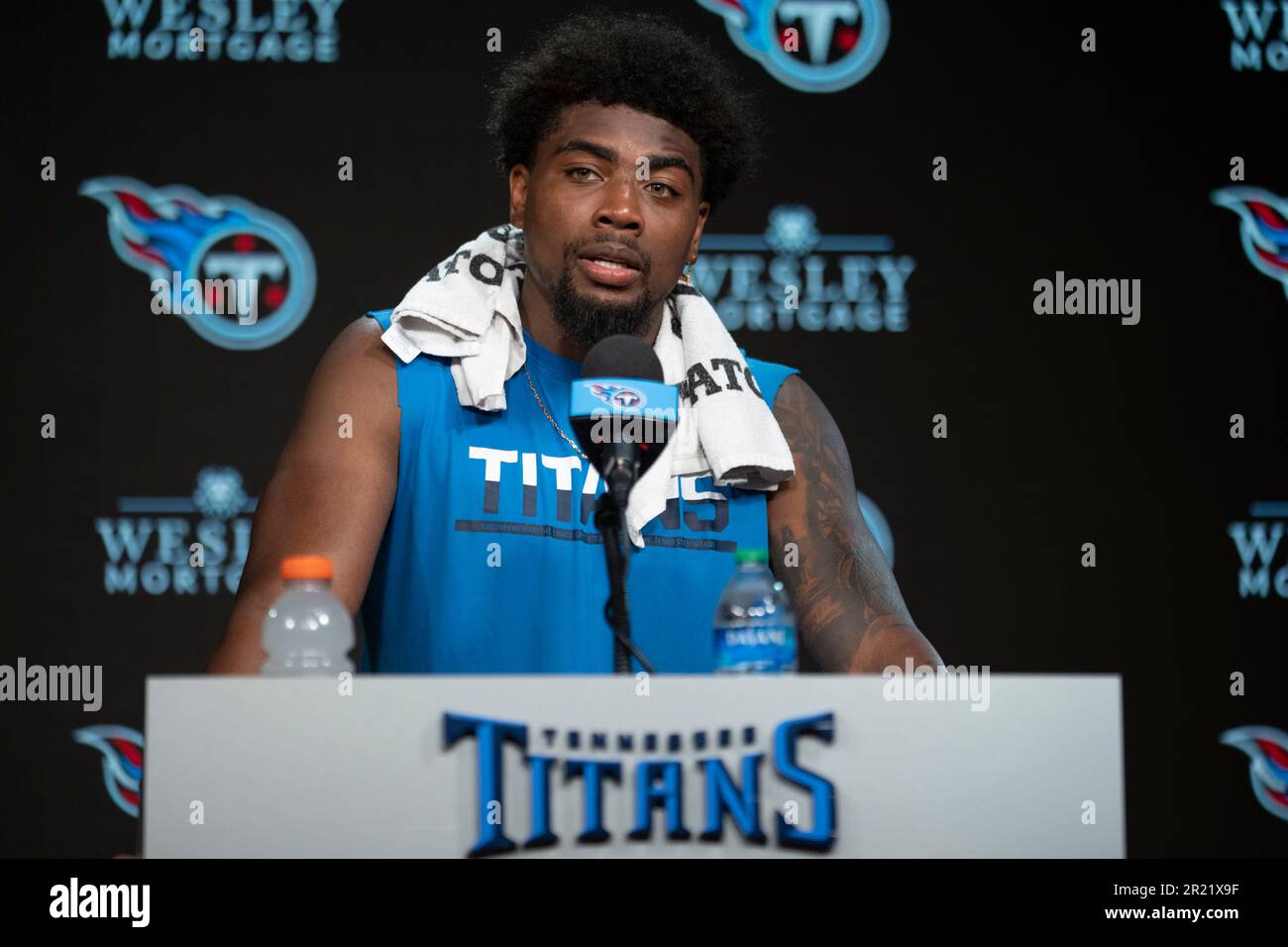 Tennessee Titans wide receiver Treylon Burks responds to questions from ...