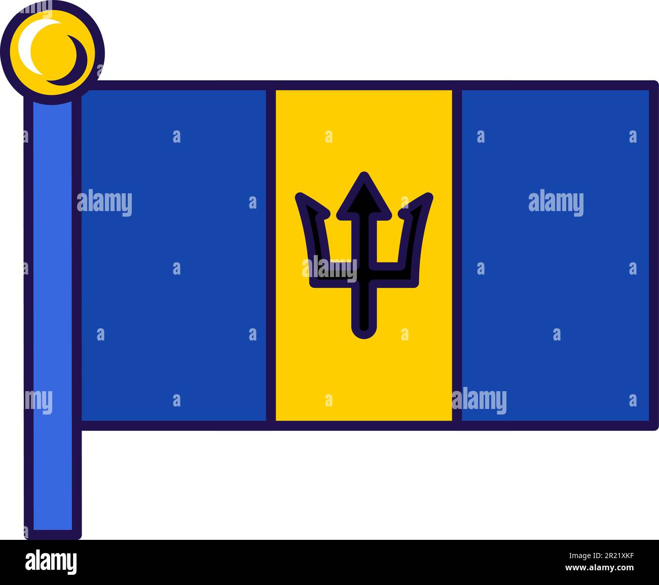 Barbados country nation flag on flagstaff vector. Trident element on ...