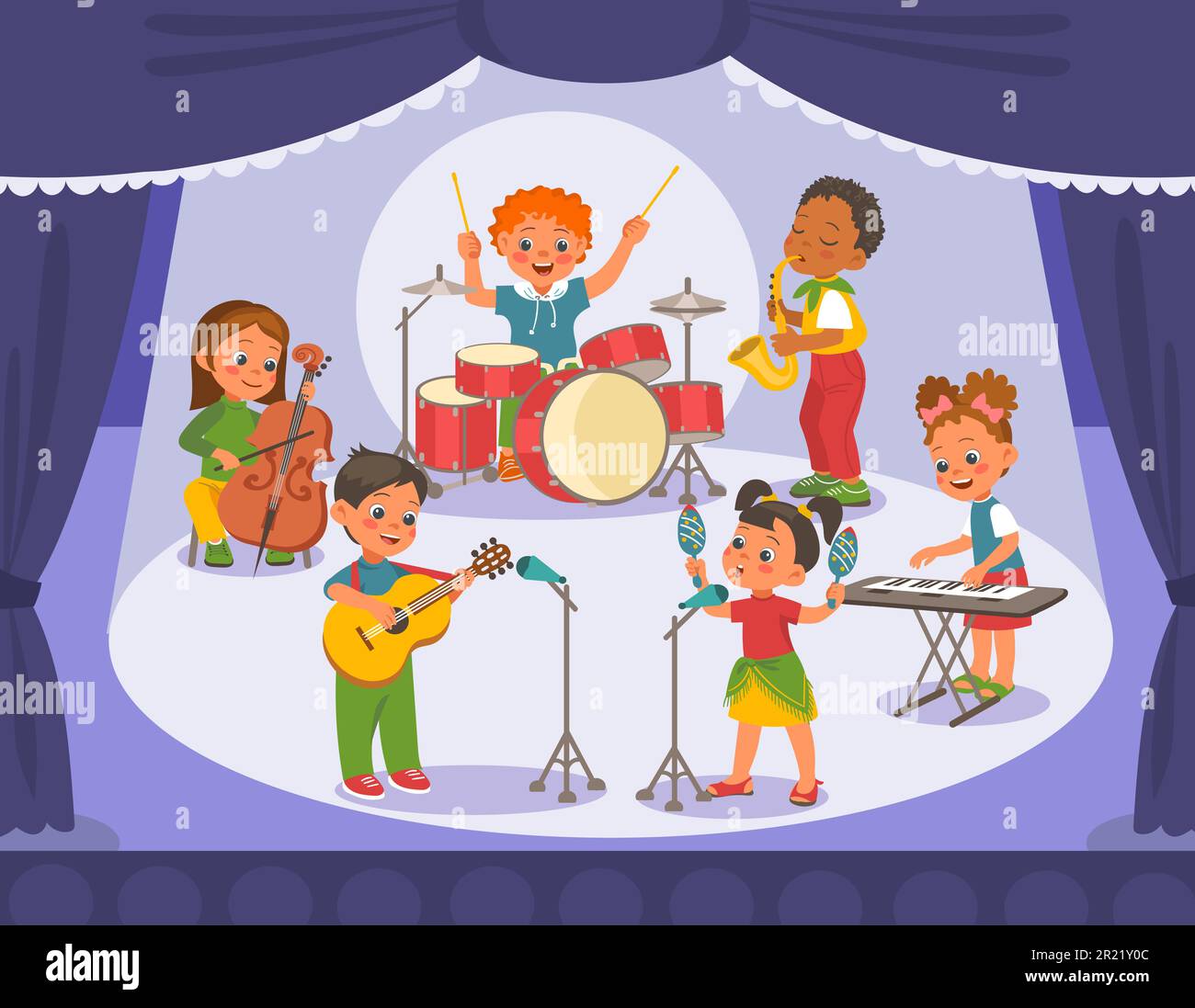 Kids orchestra concert. Cute young musicians on stage. Children sing ...