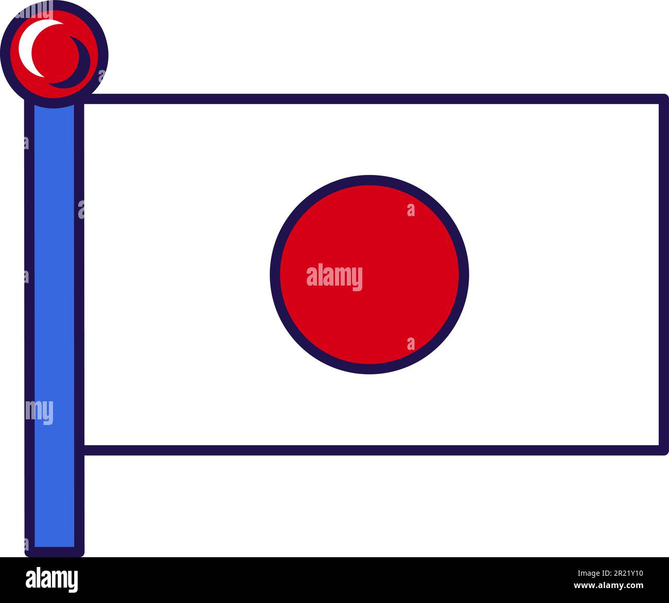 Japan country nation flag on flagstaff vector. Red circle on white ...