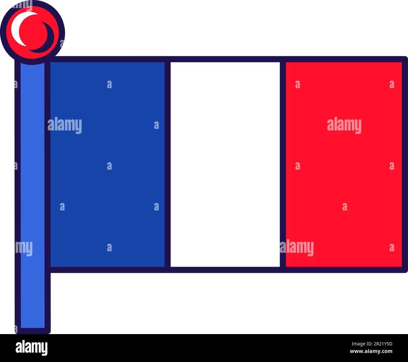 France republic nation flag on flagstaff vector. Vertical tricolor blue ...