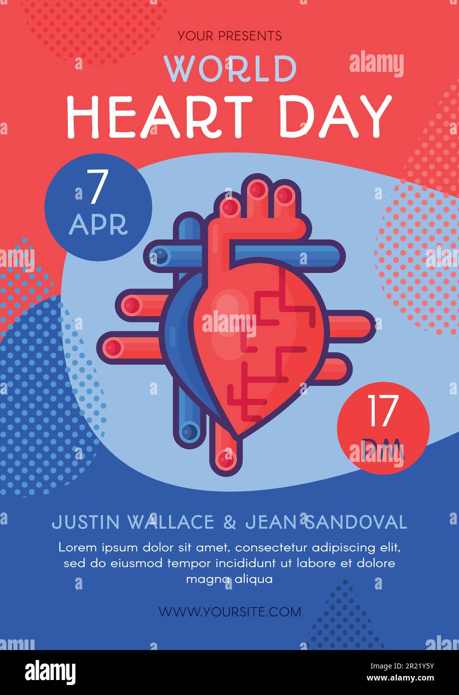 Heart with blood vessels on poster for world heart care day. Vertical flyer, banner a4 size to ...