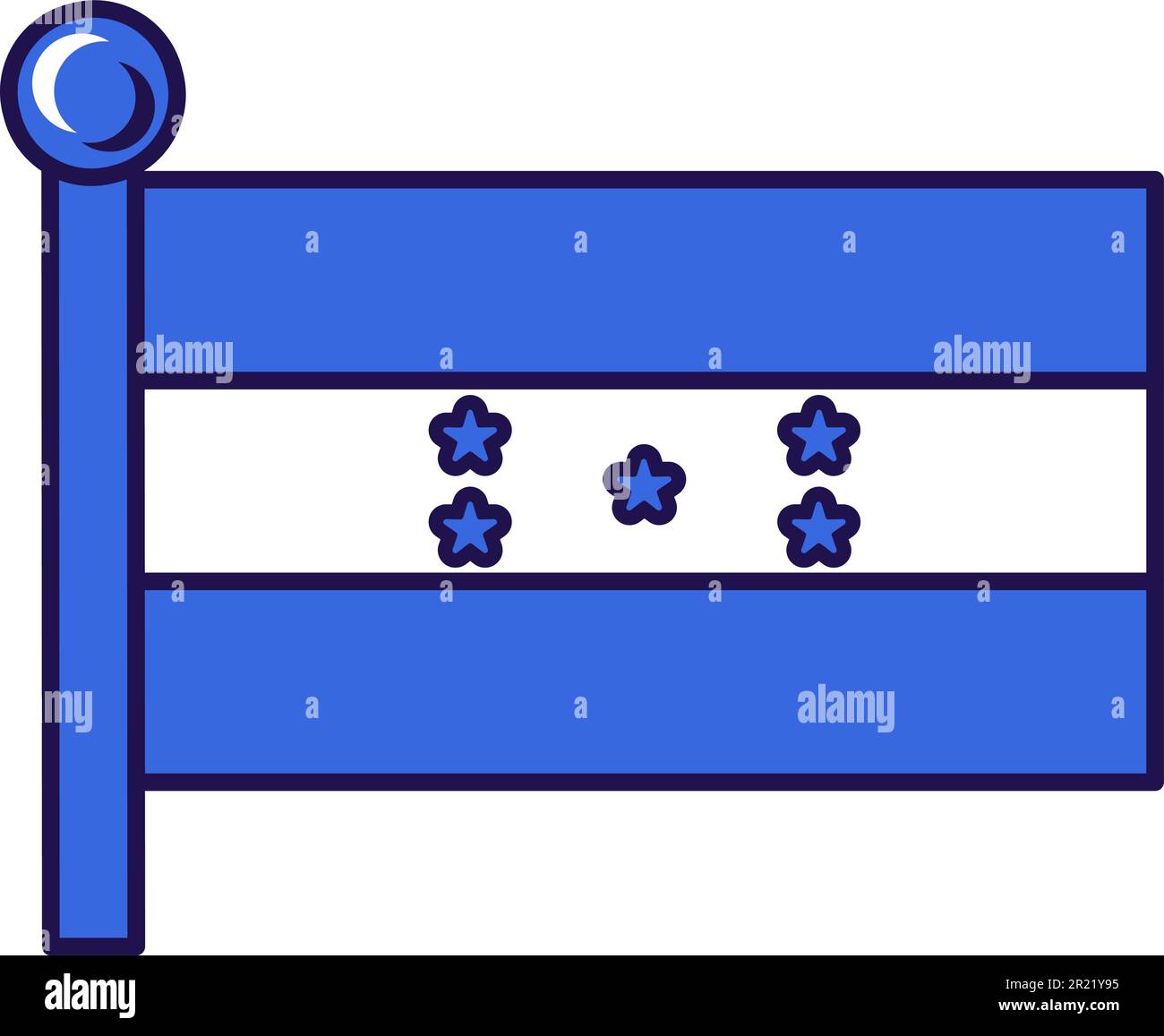 Honduras republic nation flag on flagstaff vector. Turquoise stars on ...