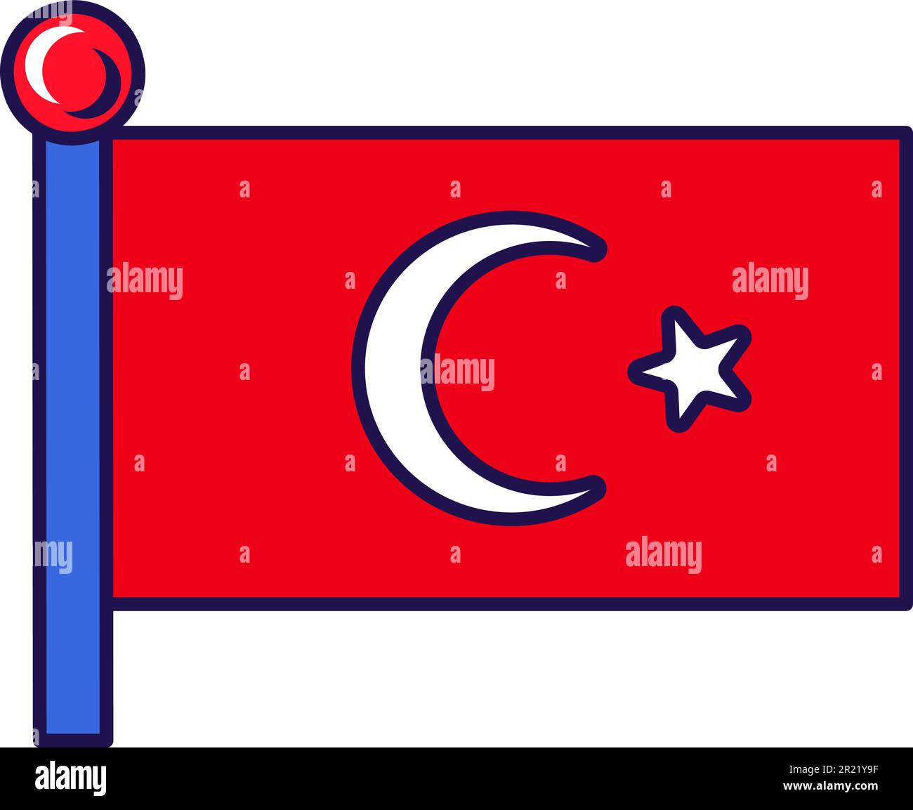 Turkey country national flag on flagstaff vector. White star and ...