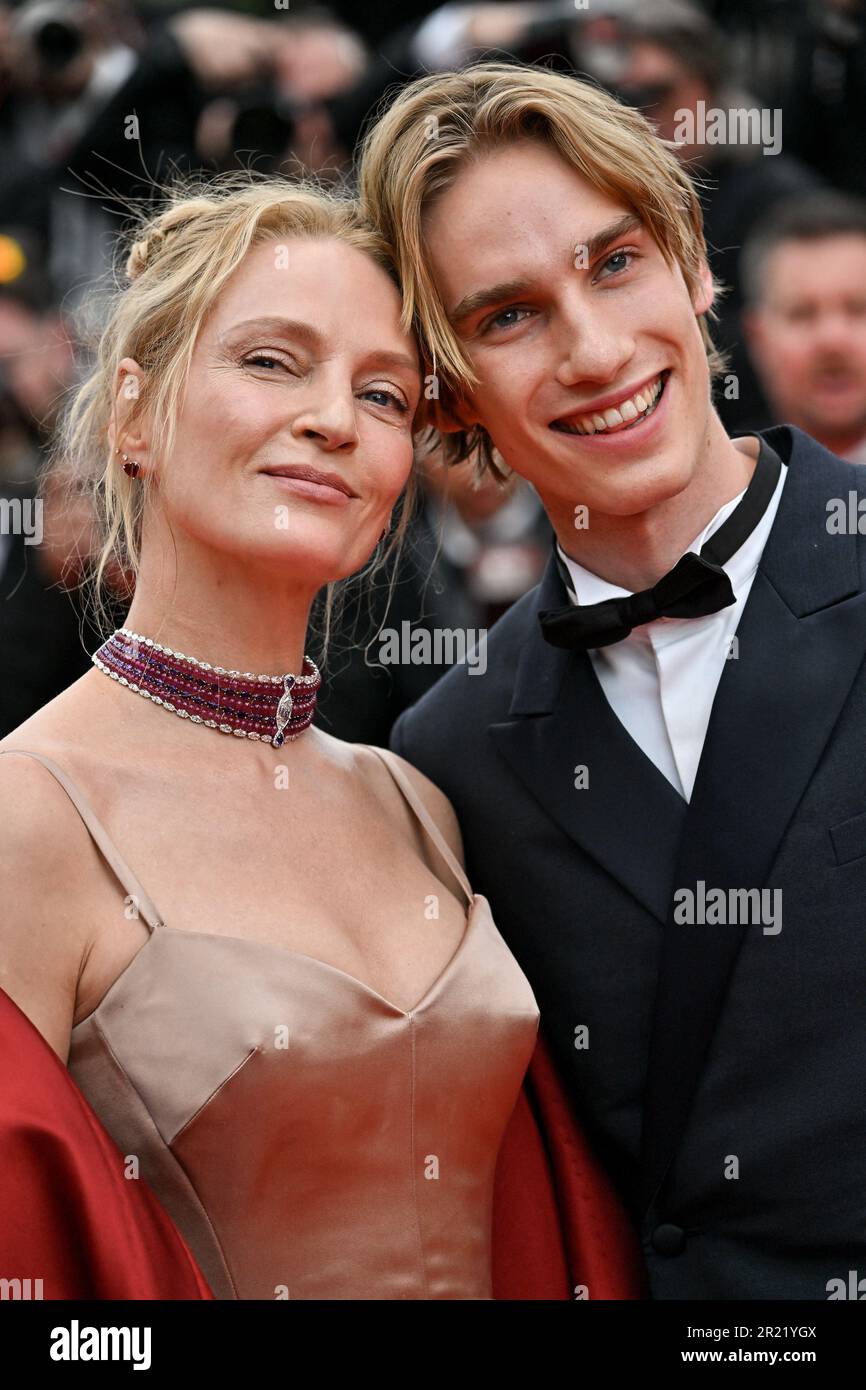Cannes, France. 16th May, 2023. Uma Thurman, Levon Roan Thurman Hawke attending the opening ...