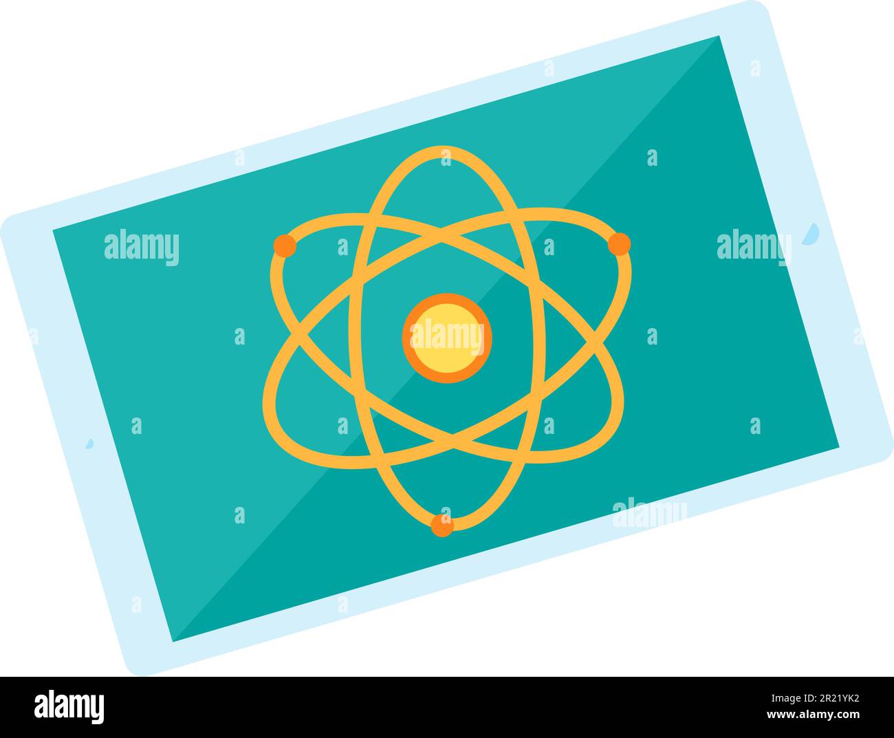 School tablet with atom symbol on screen. Study of physics, chemistry ...