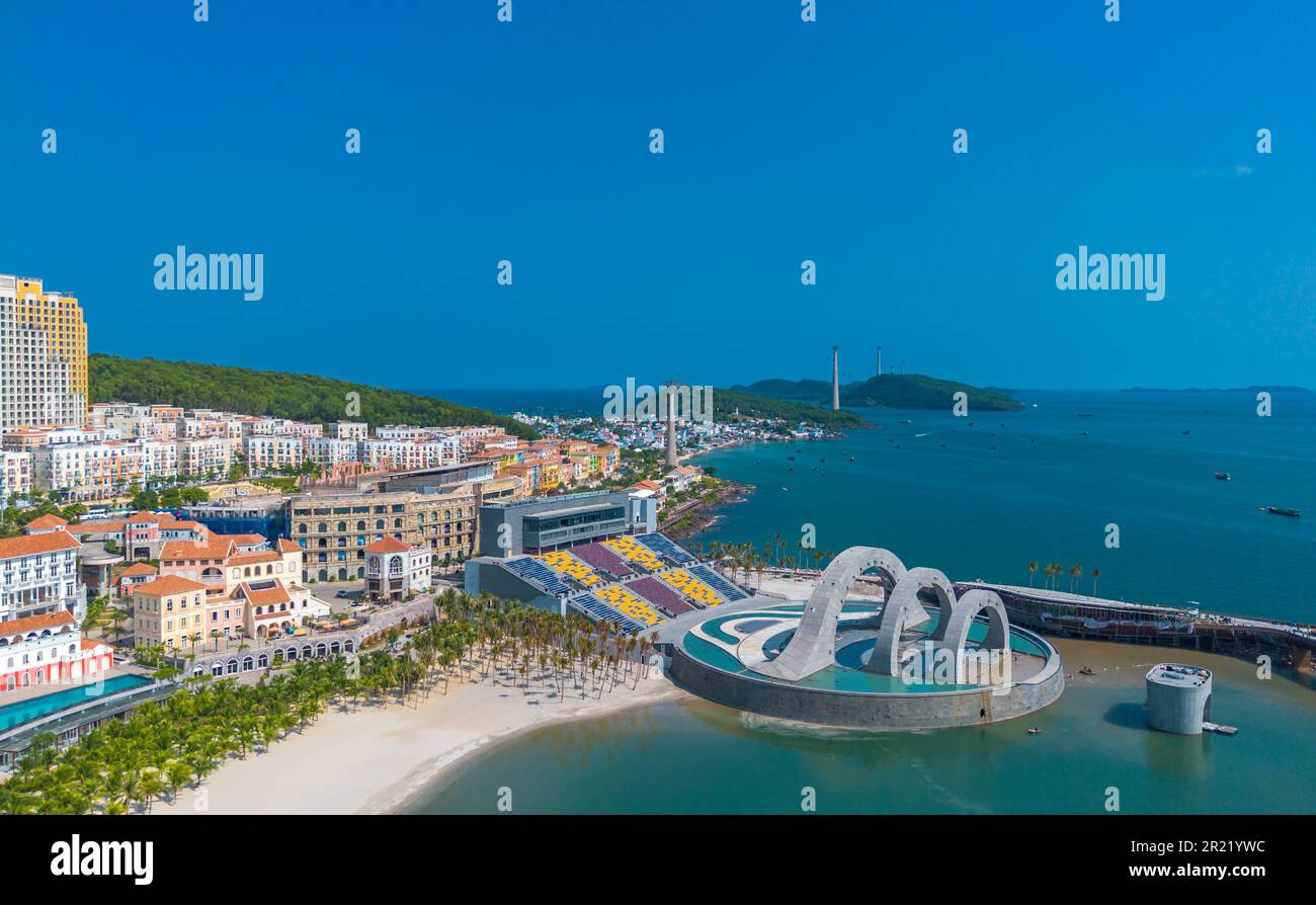 Aerial view of Sunset ghost town in Phu Quoc island, Vietnam. Fast ...