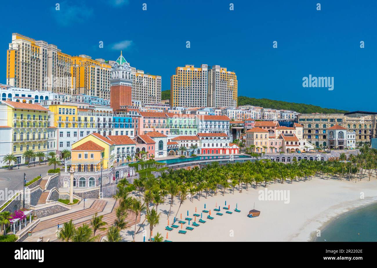 Aerial view of Sunset ghost town in Phu Quoc island, Vietnam. Fast ...