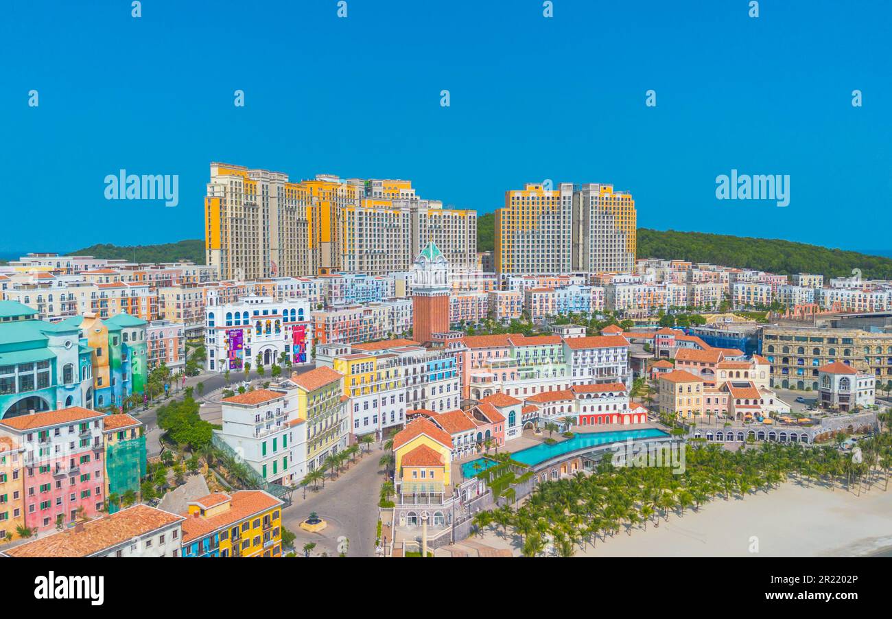 Aerial view of Sunset ghost town in Phu Quoc island, Vietnam. Fast ...