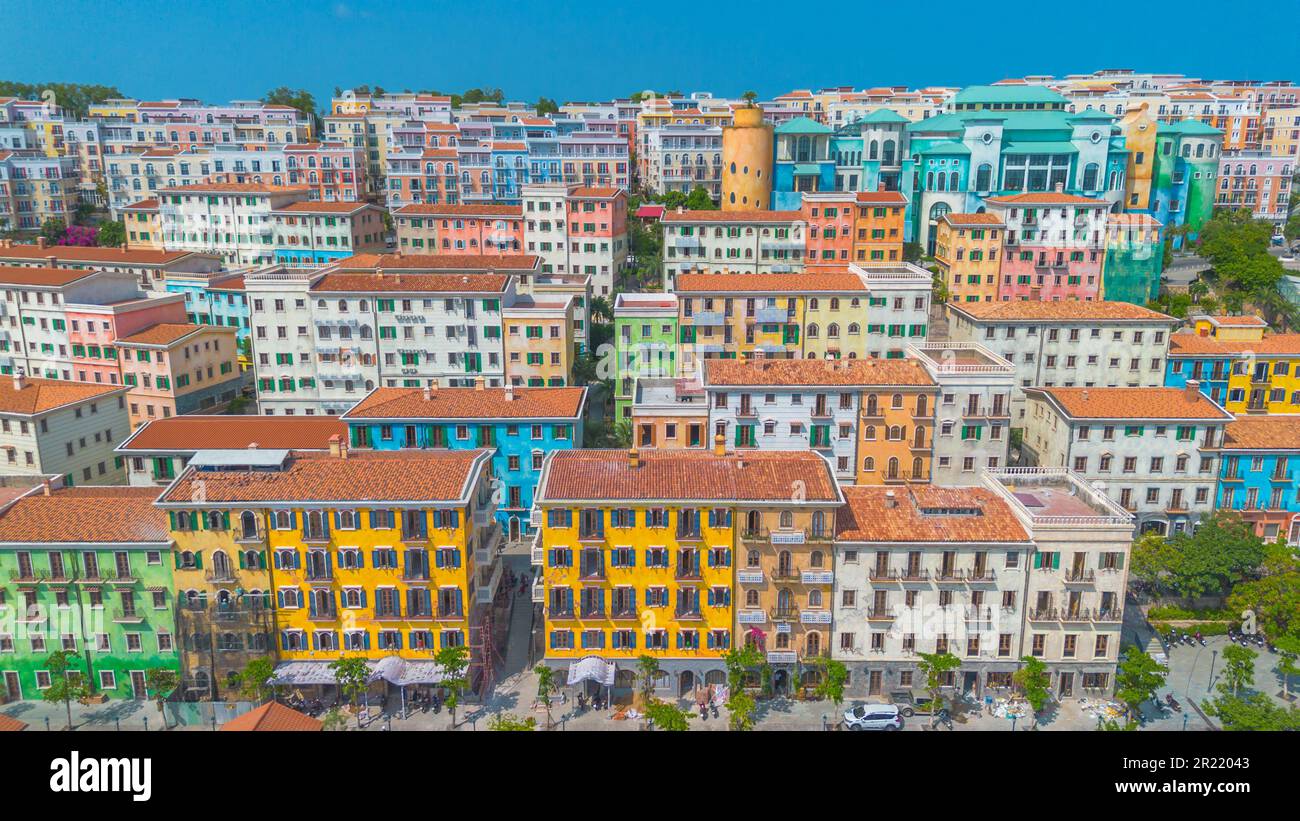 Aerial view of Sunset ghost town in Phu Quoc island, Vietnam. Fast ...