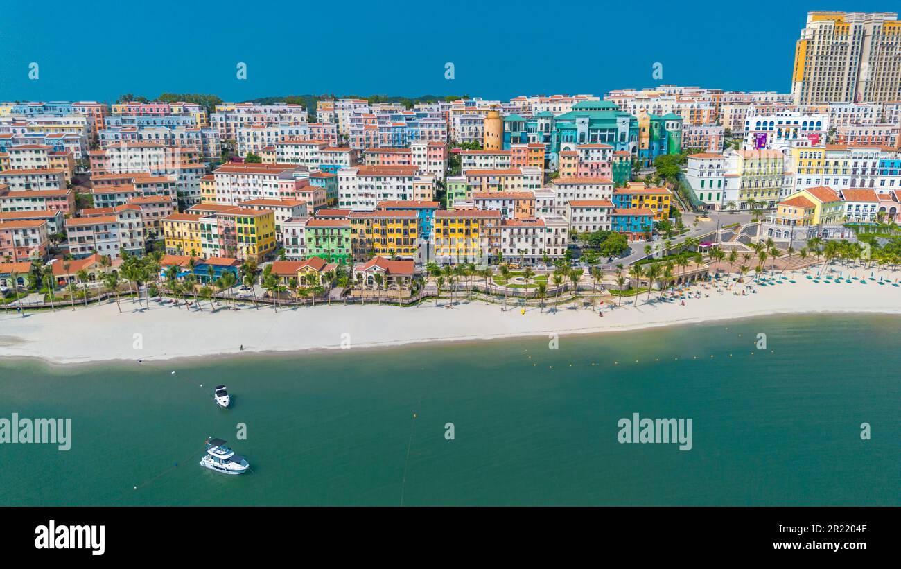 Aerial view of Sunset ghost town in Phu Quoc island, Vietnam. Fast ...