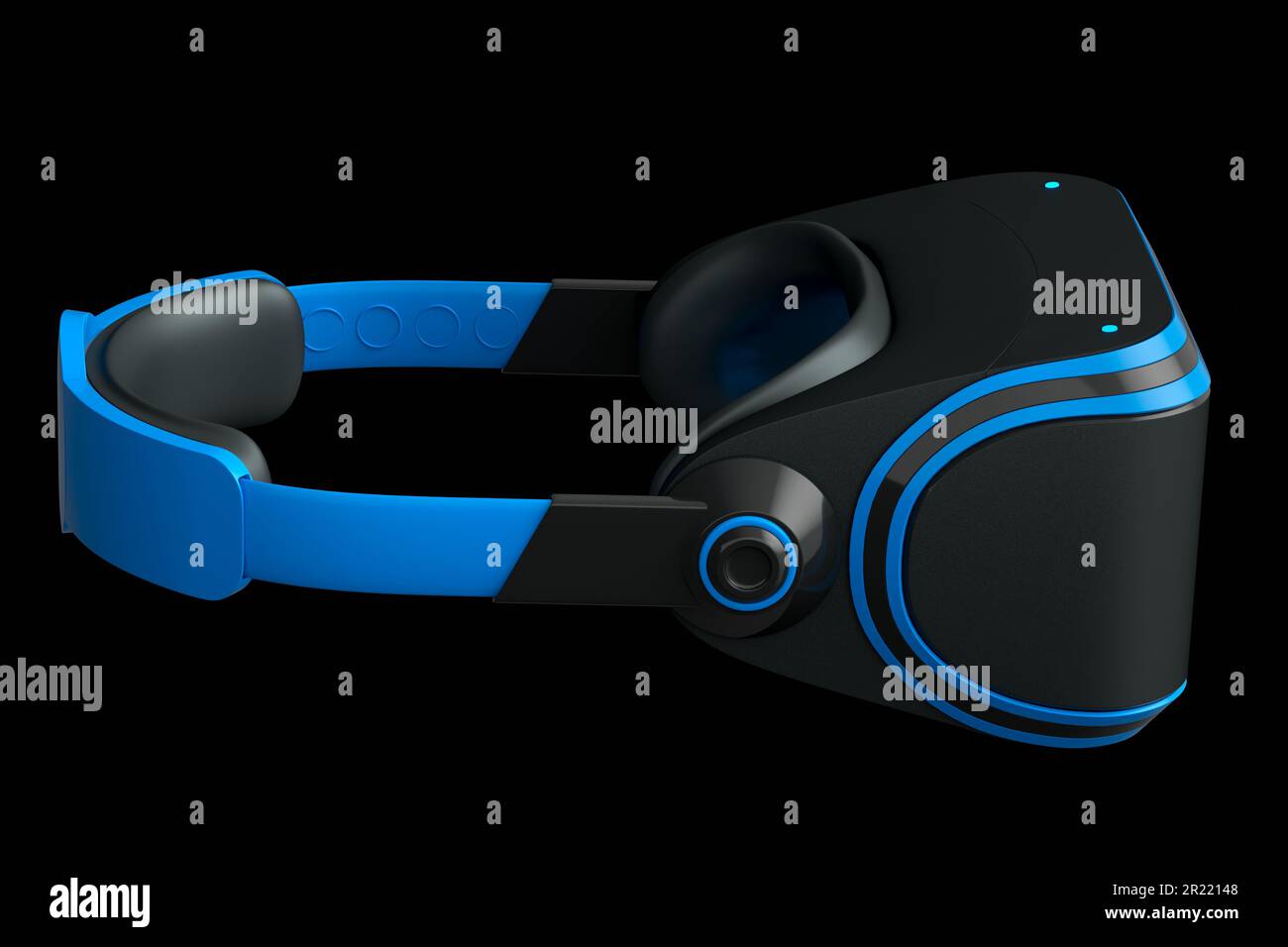 Virtual blue reality glasses isolated on black background. 3d rendering ...
