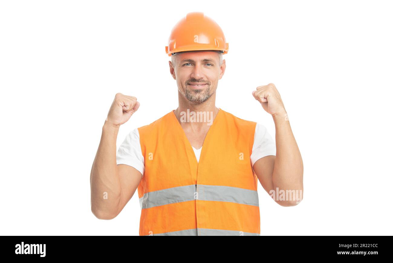 photo of glad man engineer wearing reflective vest. man engineer ...