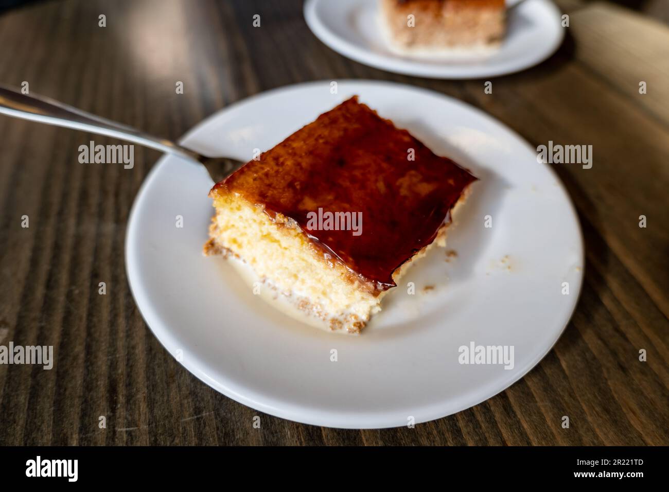 Trilece, or tri leches cake, on plate. It is sweet dish called three ...