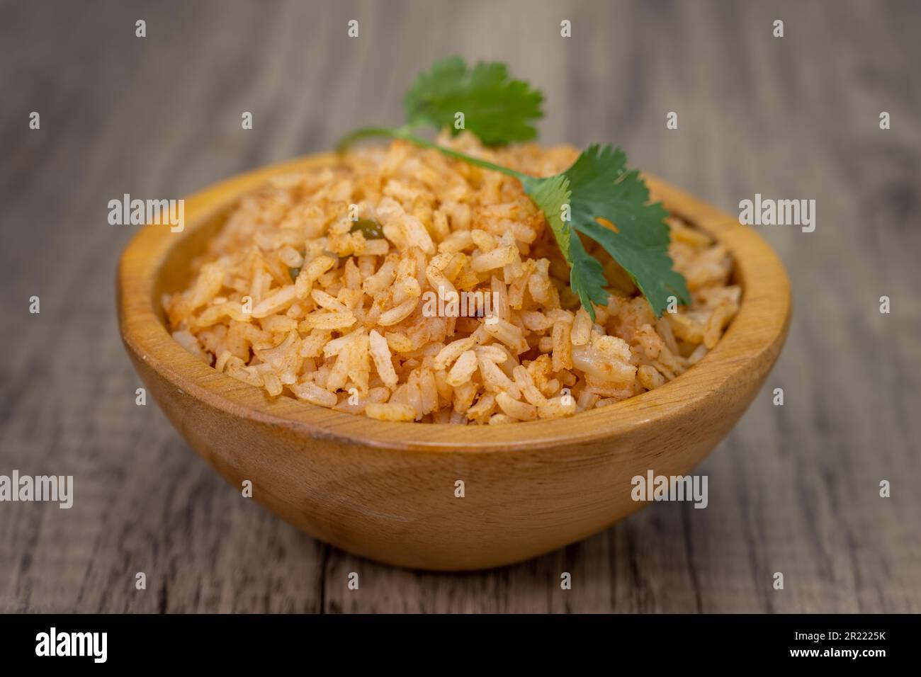 Side order of Mexican rice with cilantro on top and servved in a ...
