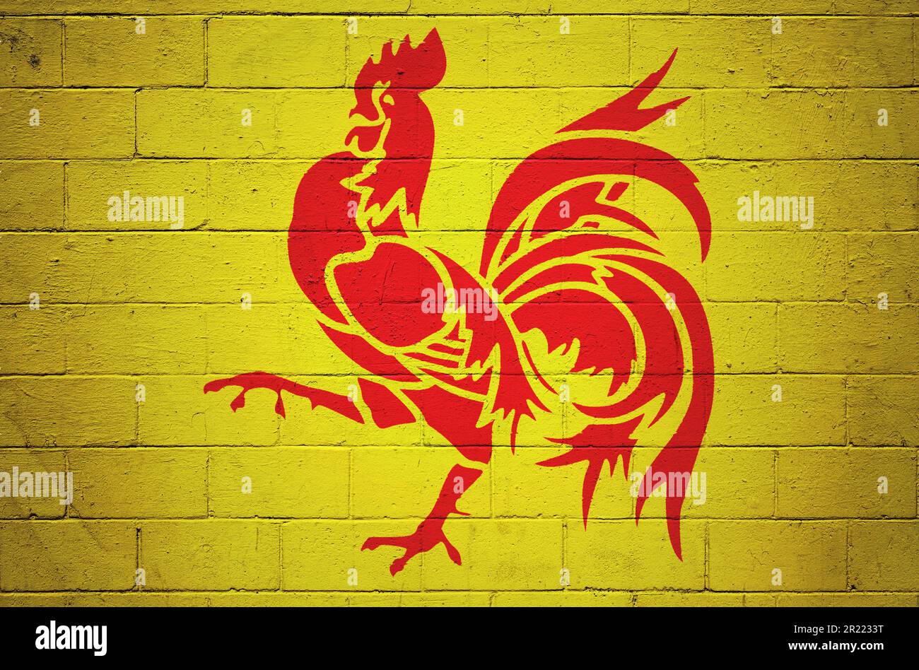 Flag of Wallonia (Belgium) painted on a cinder block wall Stock Photo ...
