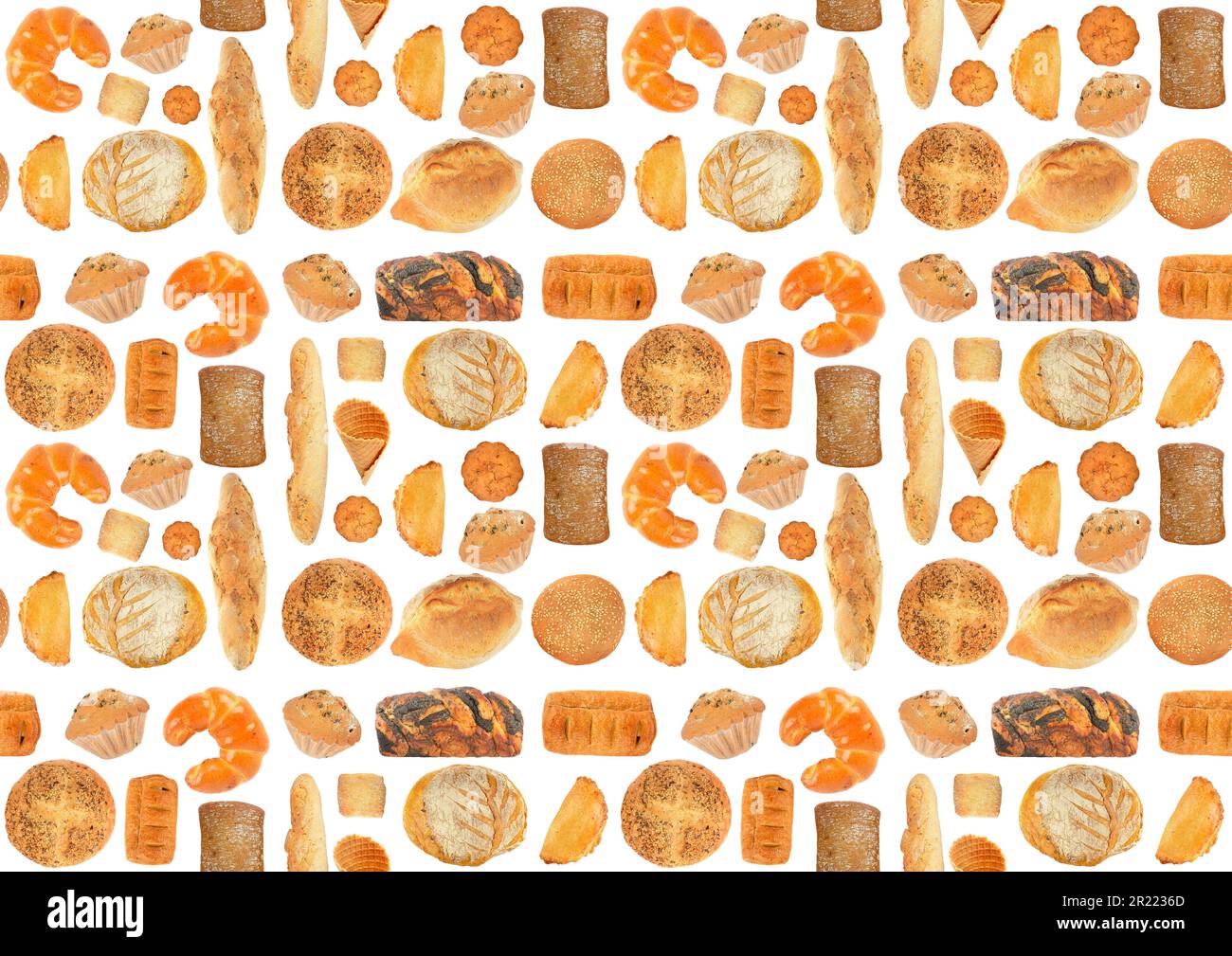 Beautiful seamless pattern of bread products isolated on white ...