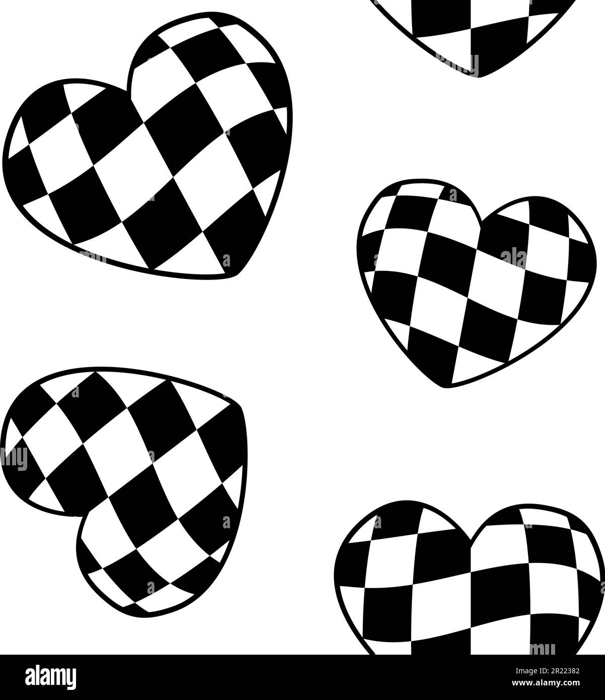 Vector seamless pattern of groovy checkered chess board texture heart ...