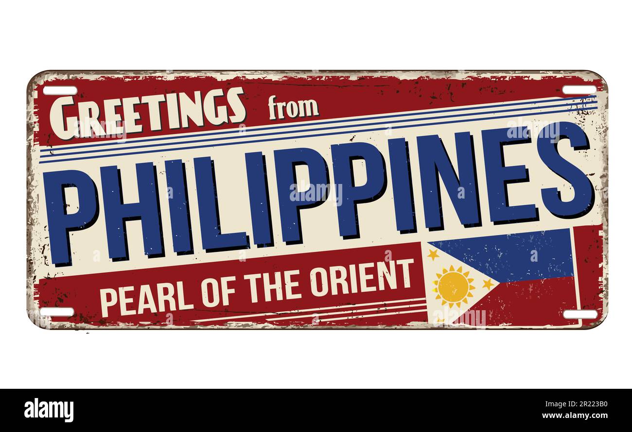 Greetings from Philippines vintage rusty metal sign on a white ...