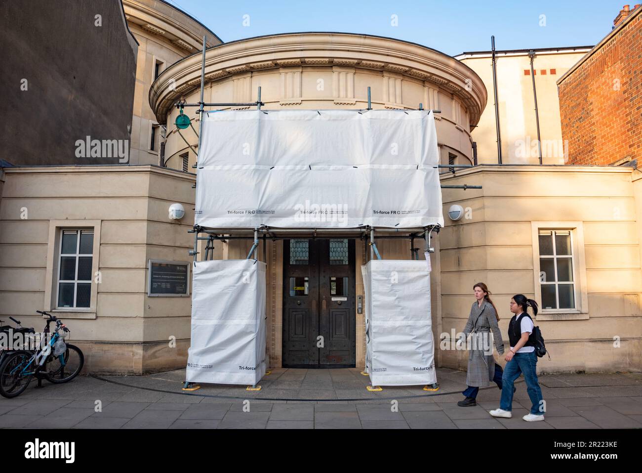 Oxford, UK, 16th May 2023. Scaffolding erected at the entrance to the ...