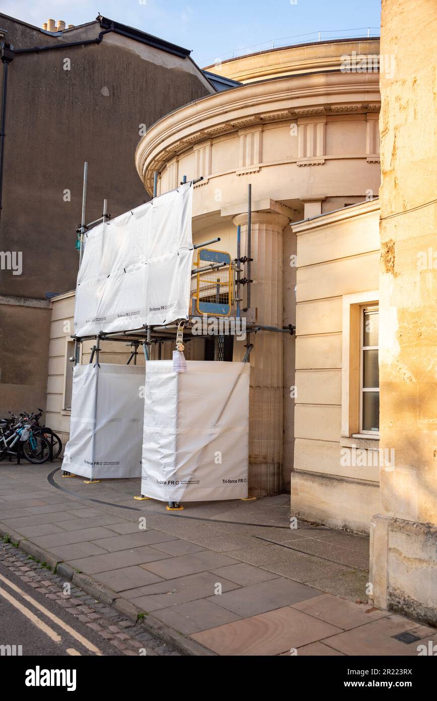 Oxford, UK, 16th May 2023. Scaffolding erected at the entrance to the ...