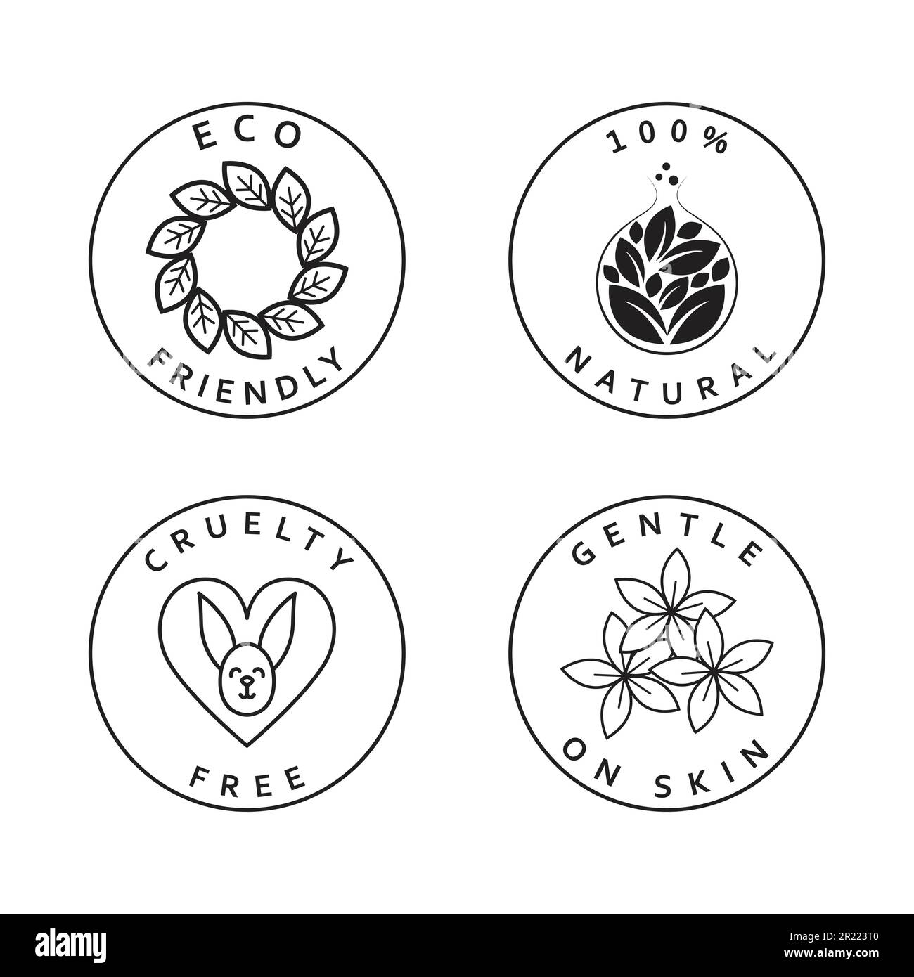 Set of simple icons. Eco friendly, natural, cruelty free and gentle on ...