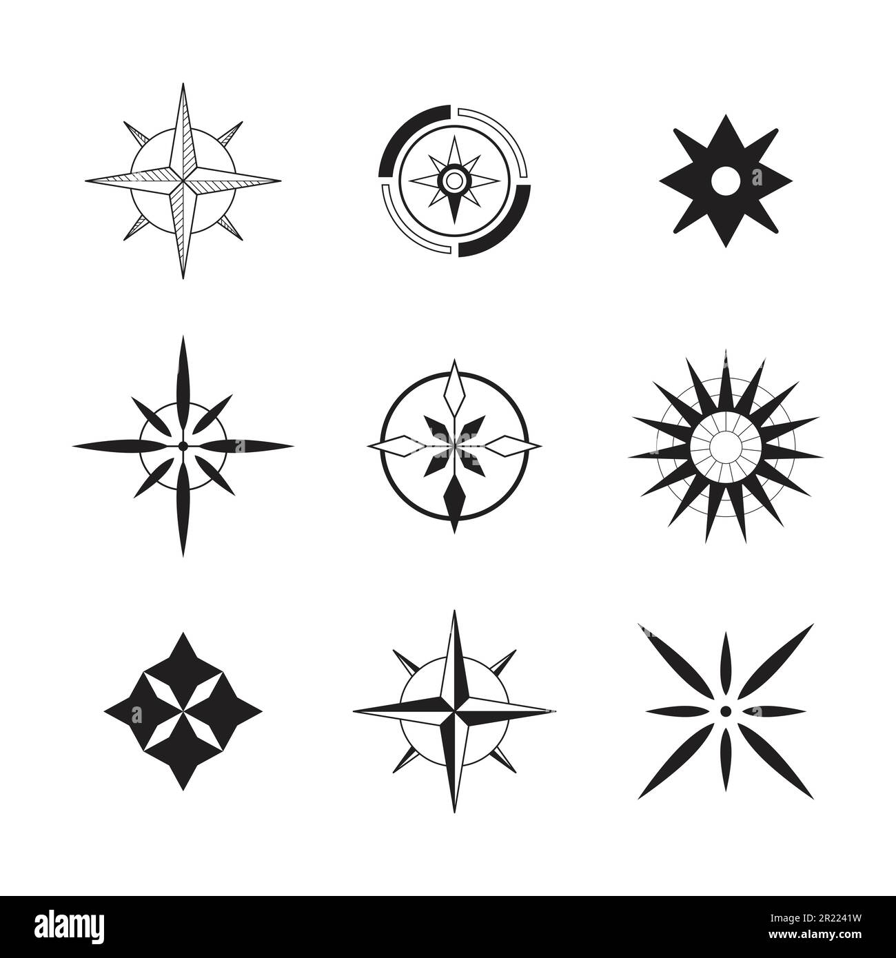 Compass icons wind rose with north orientation hi-res stock photography ...