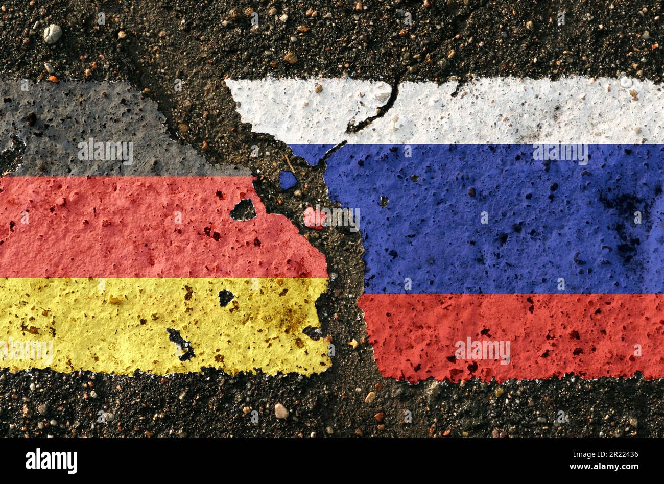 On the pavement are images of the flags of Germany and Russia, as a ...