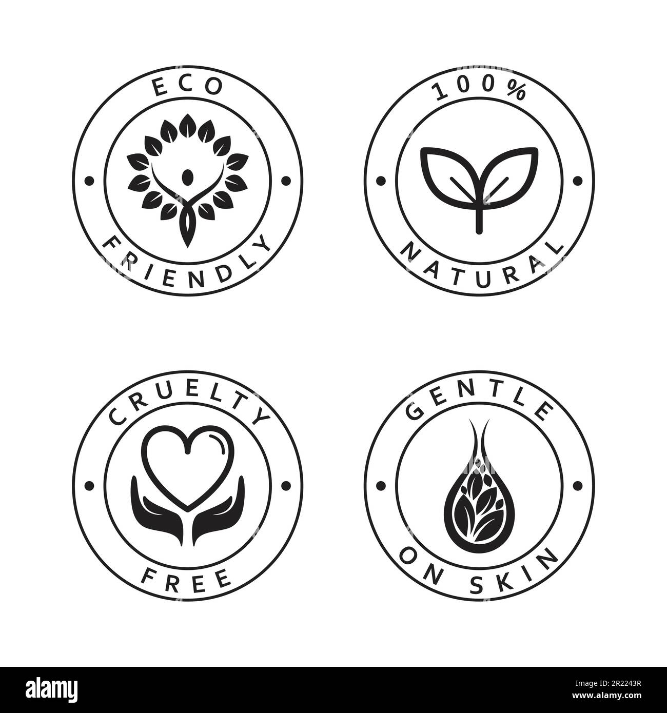 Set of simple icons. Eco friendly, natural, cruelty free and gentle on ...